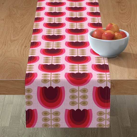 Mid Century Modern Table Runner Mod Red Flowers-60s by | Etsy