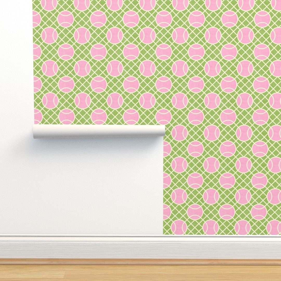 Preppy Tennis Non-pasted Wallpaper Geometric Green Pink Court Sport ...