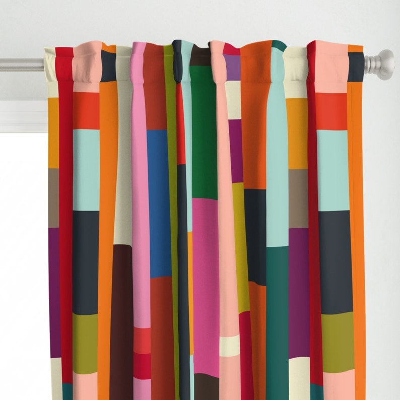 Retro Color Blocking Curtain Panel Solid Scraps by Katerhees - Etsy