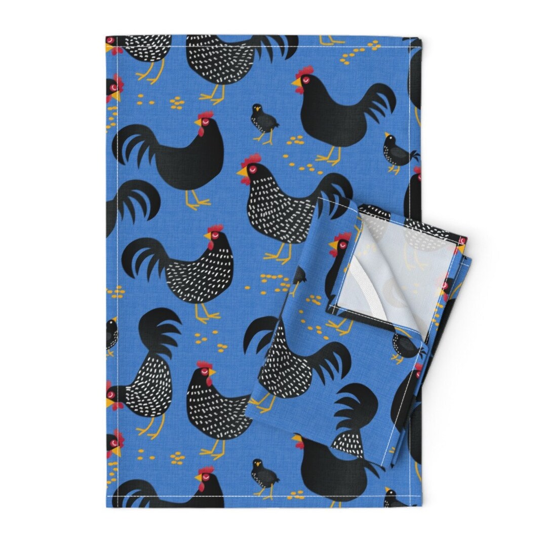 Blue French Chickens Tea Towels set of 2 French Chickens by Teri_larson ...