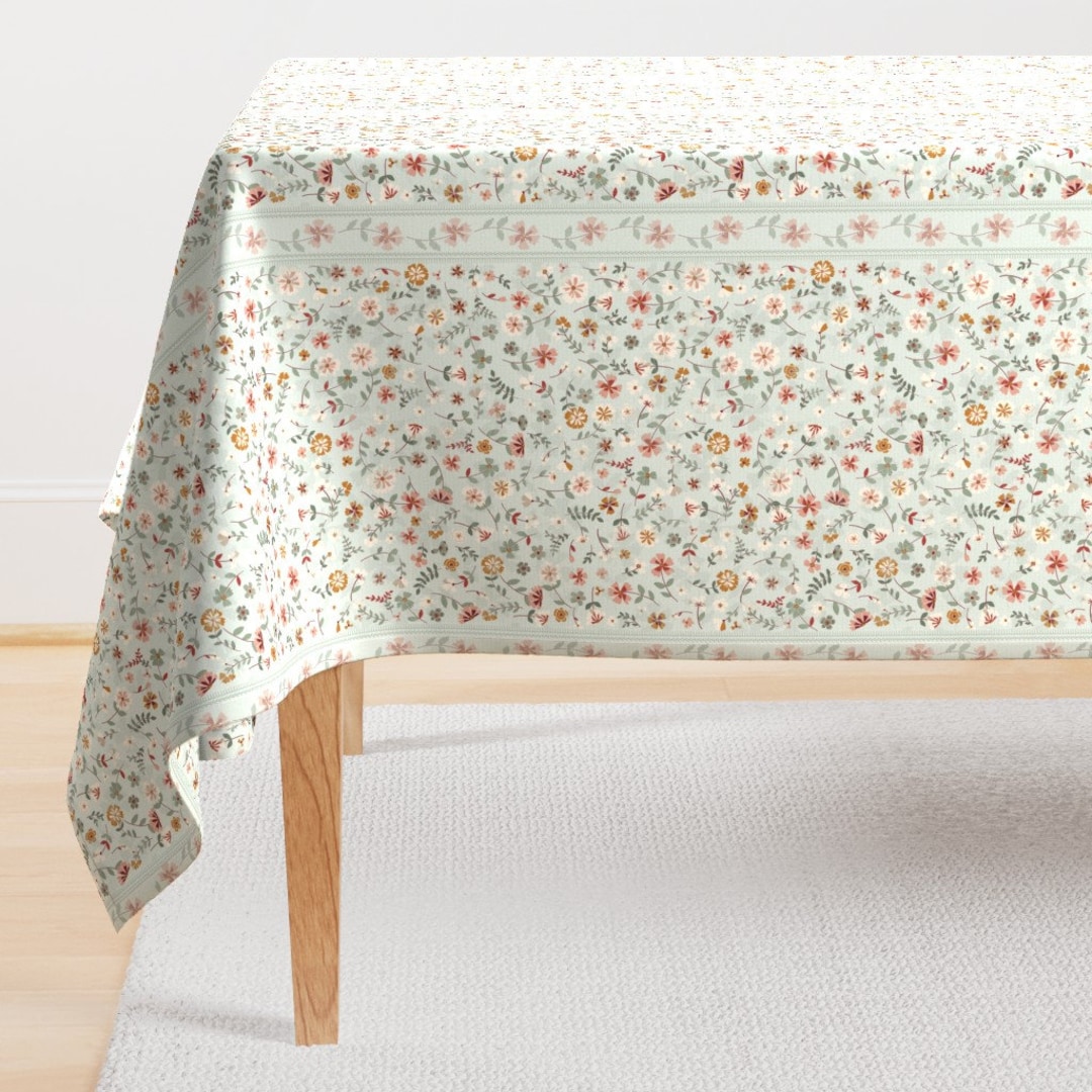 Ditsy Cottage Floral Tablecloth Cottage Flowers by Matildegraphics Mint ...