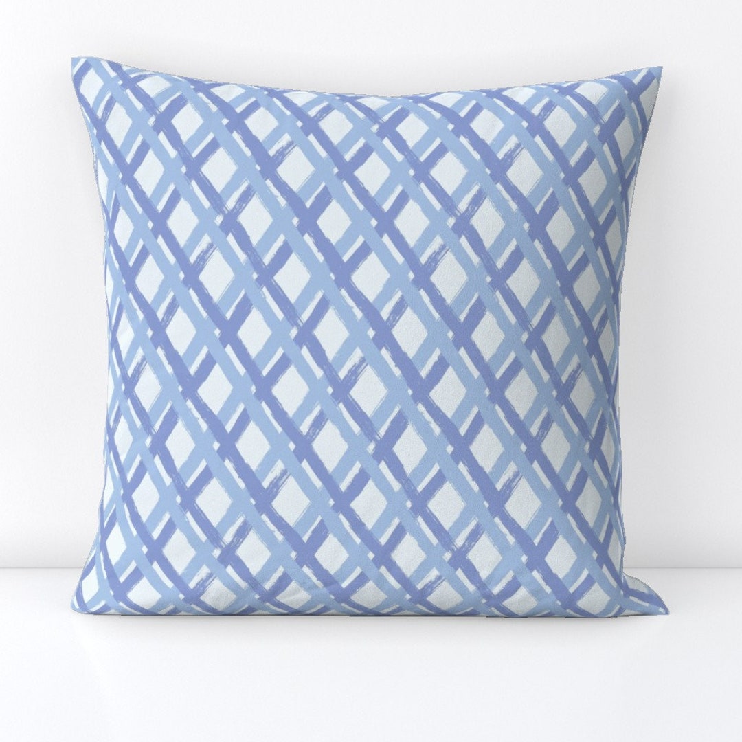 Periwinkle Diamonds Throw Pillow - Blue Stripes Hand Drawn Decorative ...