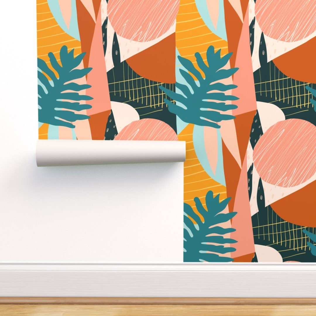 Mod Tropical Commercial Grade Wallpaper Abstract Collage by - Etsy