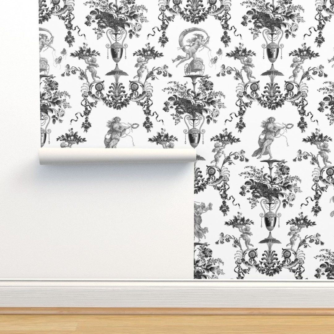 French Rococo Commercial Grade Wallpaper the Muses Black by ...