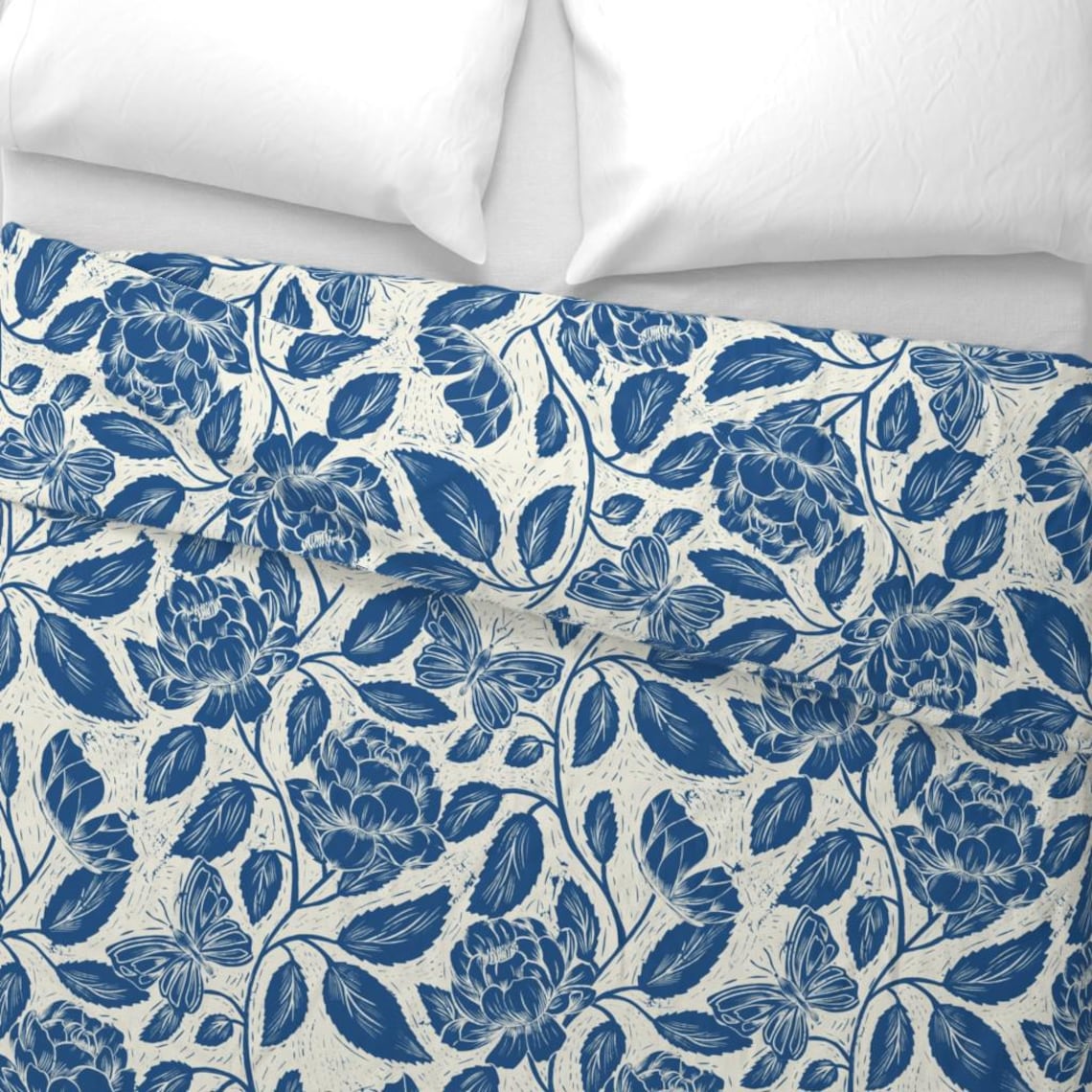 Blue Block Print Bedding - Peony Butterfly Floral by Nakiza_designs ...