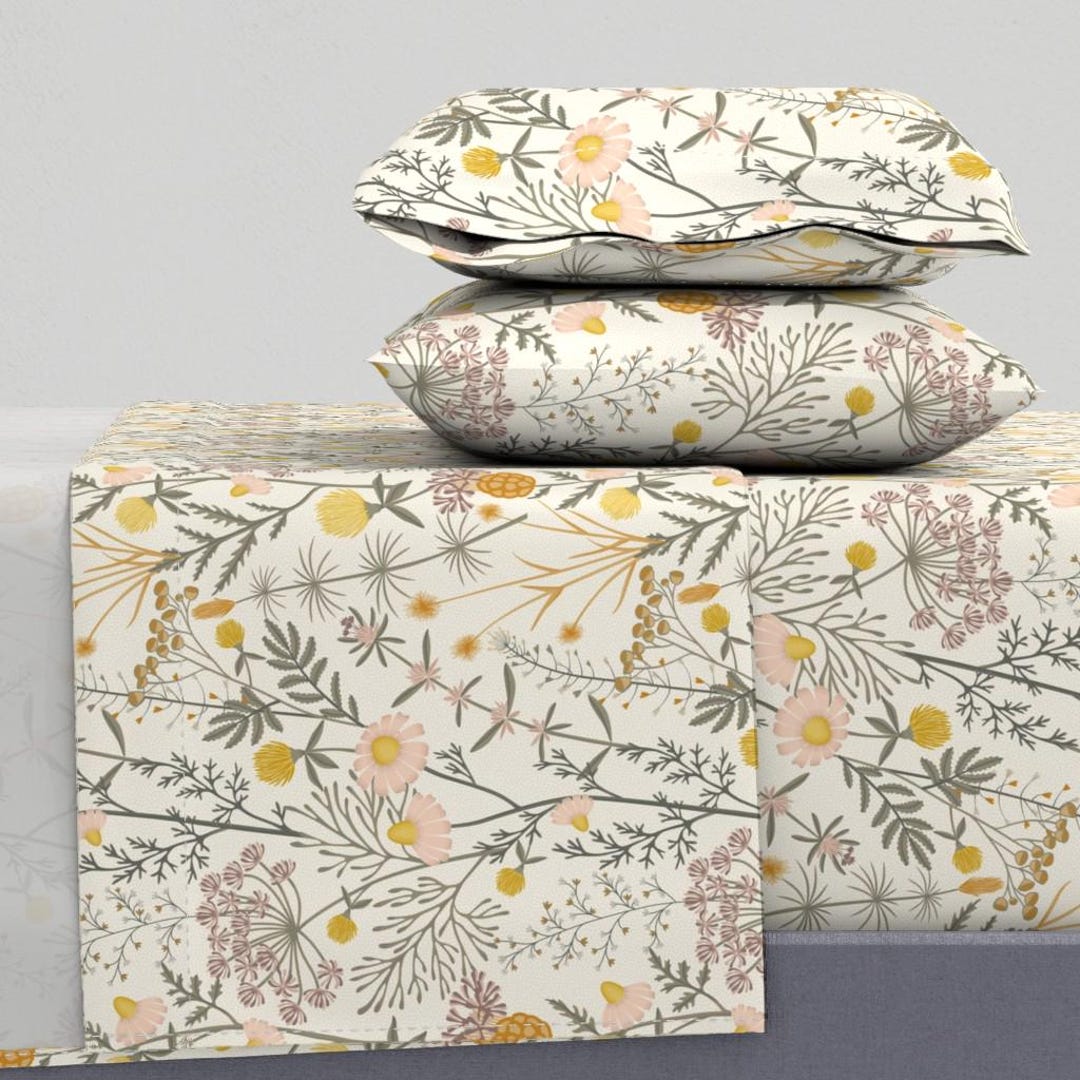 Cottagecore Sheets - Botanical Weeds Medium by Garabateo - Botanical ...