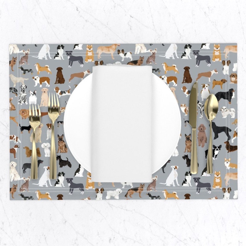 Dogs Placemats set of 2 Dogs Grey Fabric by Petfriendly - Etsy