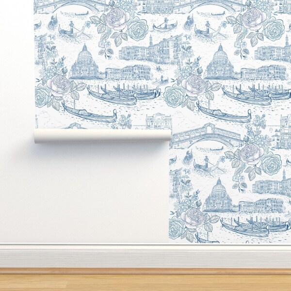 Blue Toile Wallpaper - Etsy