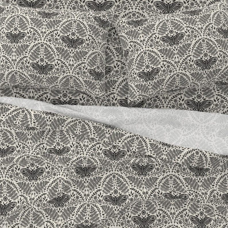 Dark Boho Sheets - Luna Moth Damask by Katanti - Witchy Moody Luna Moth ...