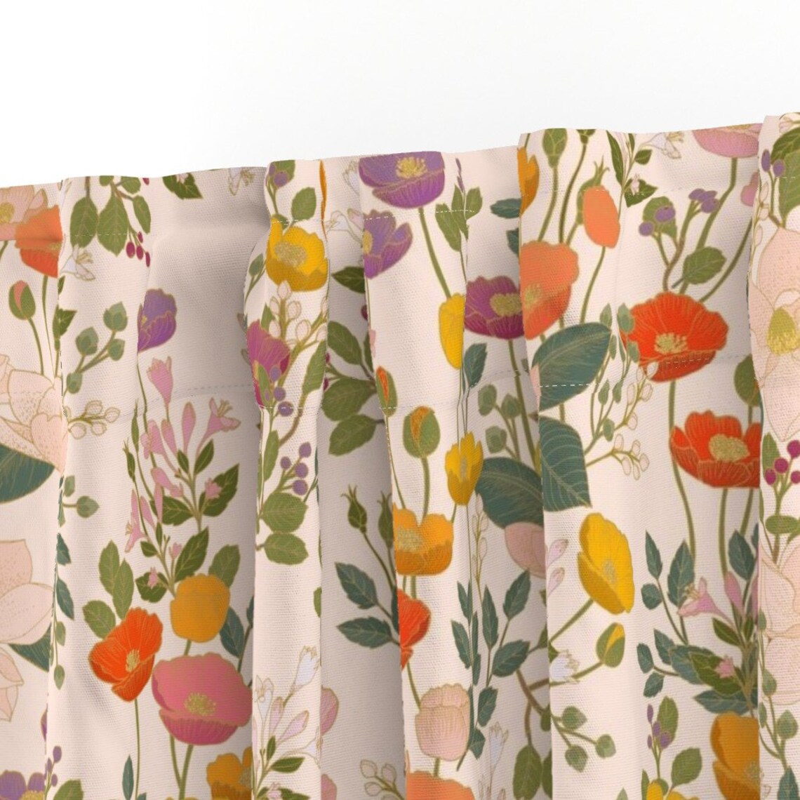 Colorful Poppy Curtain Panel - Romantic Floral Garden Poppies Botanical ...