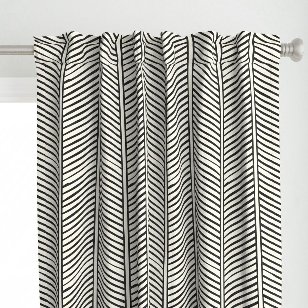 Charcoal Chevron Curtain Panel Chevron Black on Cream by ...