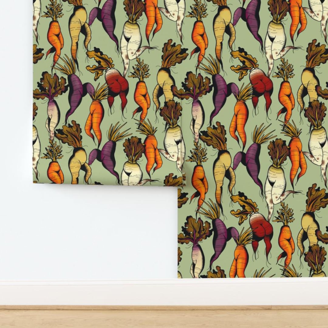 Carrot Butts Non-pasted Wallpaper Whimsical Cute Dancing Food - Carrot ...