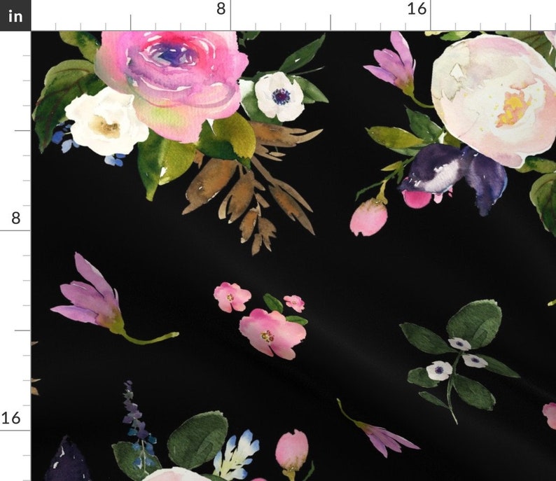 Watercolor Roses Sheets Colette Blooms Black by Shopcabin | Etsy