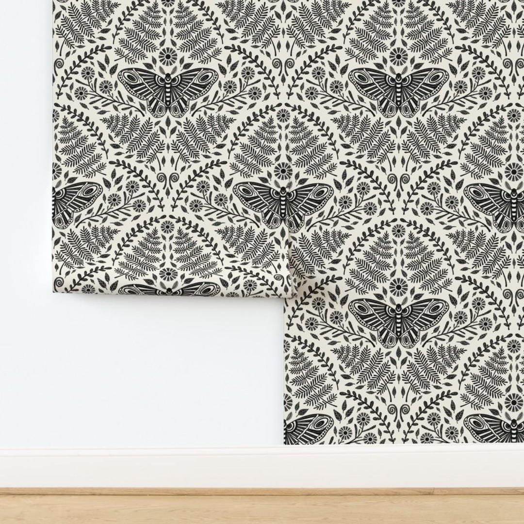 Dark Boho Non-pasted Wallpaper Witchy Moody Luna Moth Floral Woodland ...