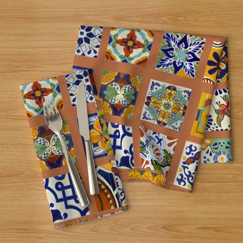 Pottery Dinner Napkins set of 2 Talavera Mexican Tiles by | Etsy
