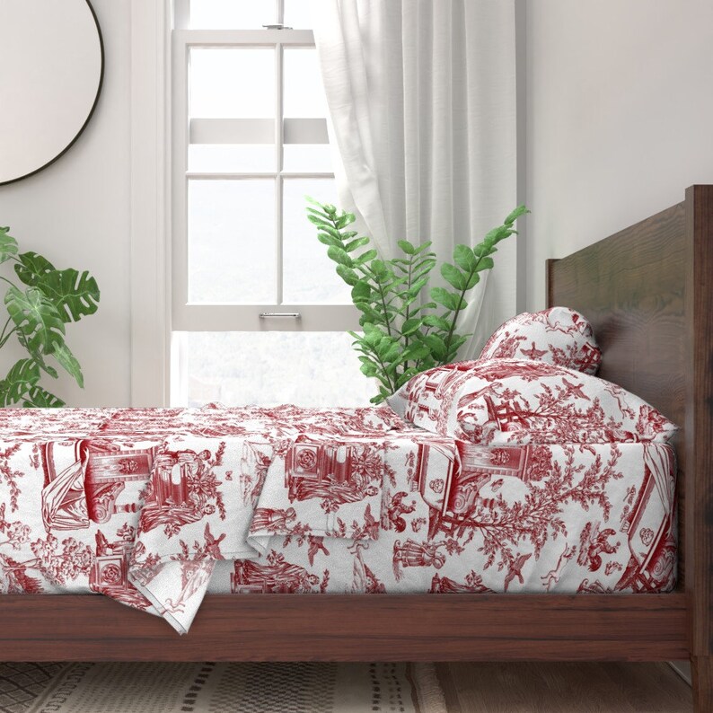 Romantic Victorian Sheets Whimsical Red Toile by - Etsy