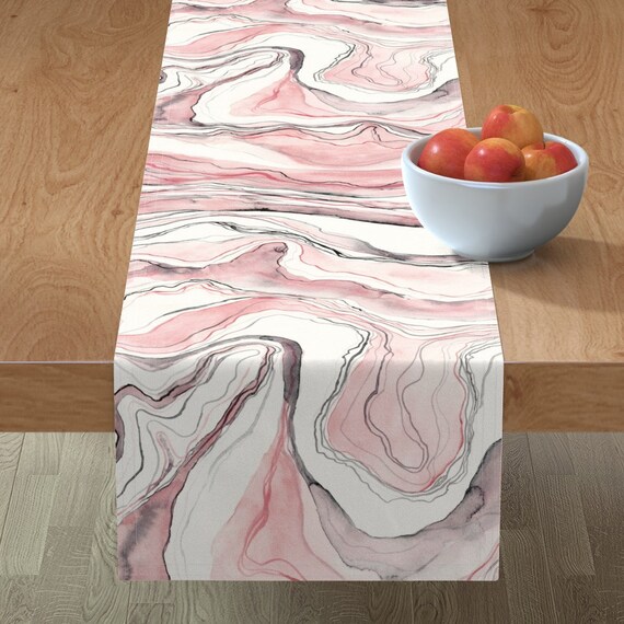 Marble Table Runner Rose Marble Watercolor Stone by - Etsy