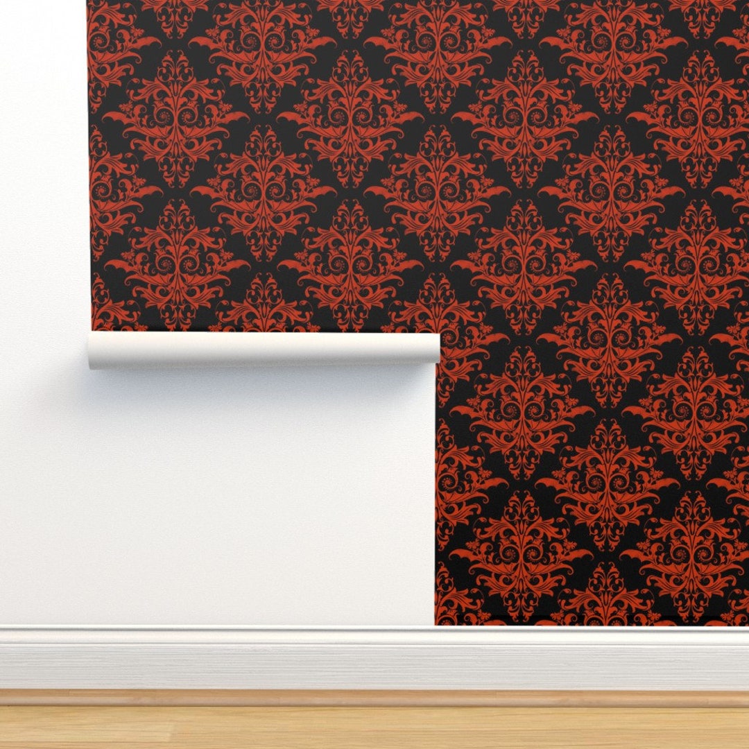 Halloween Damask Non-pasted Wallpaper Victorian Bat Vampire - Calvarium ...