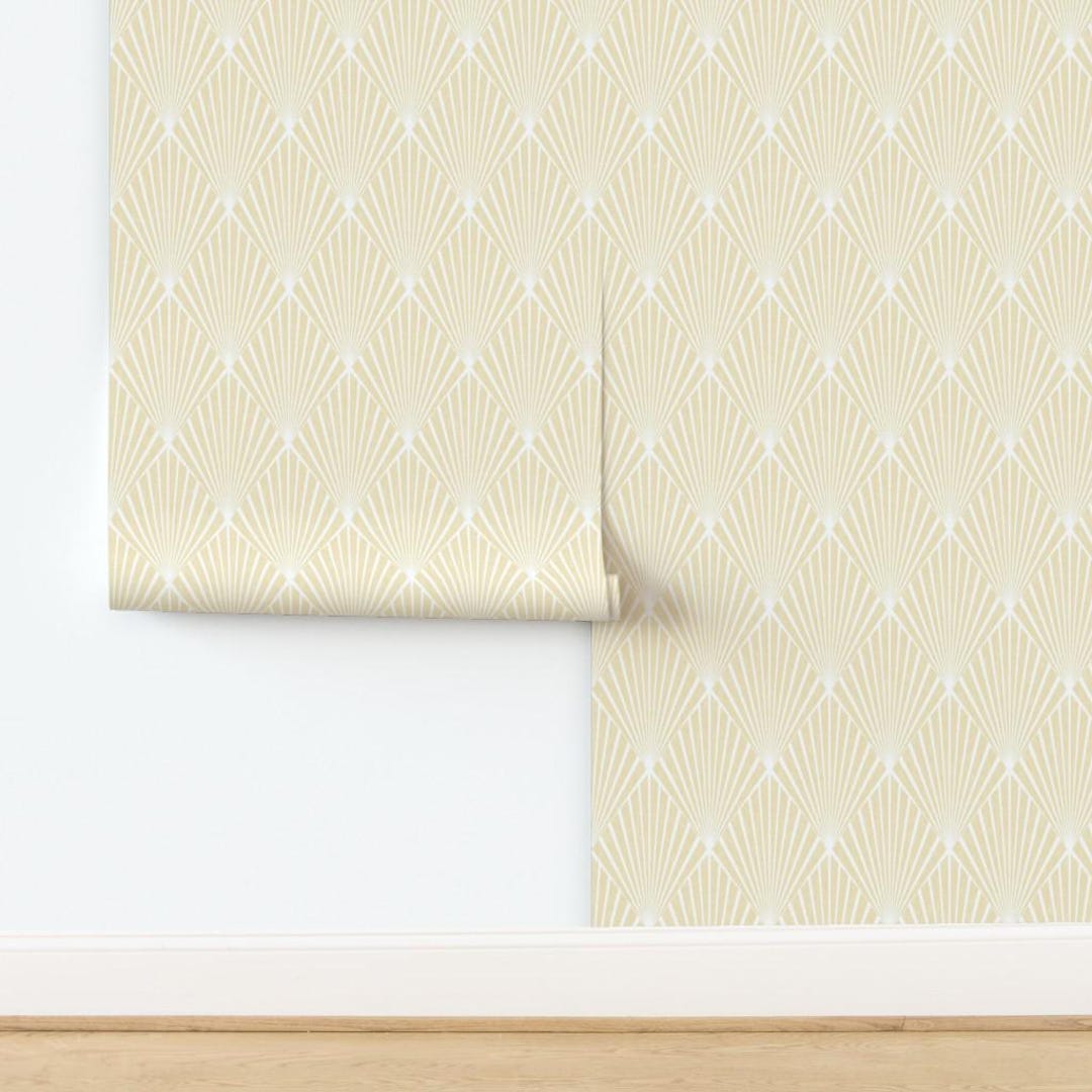 Neutral Art Deco Non-pasted Wallpaper Soft Gold Geometric Diamond Large ...