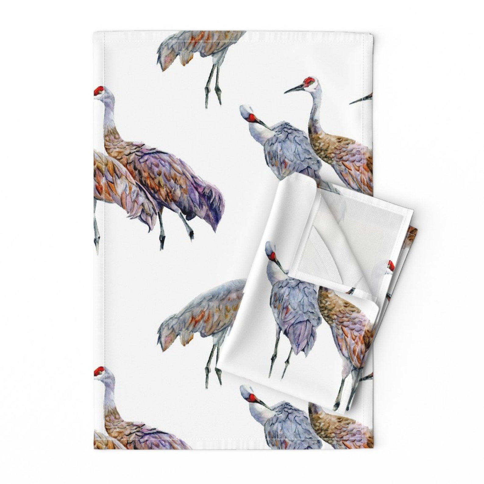 Watercolor Bird Tea Towels set of 2 Sandhill Cranes by - Etsy