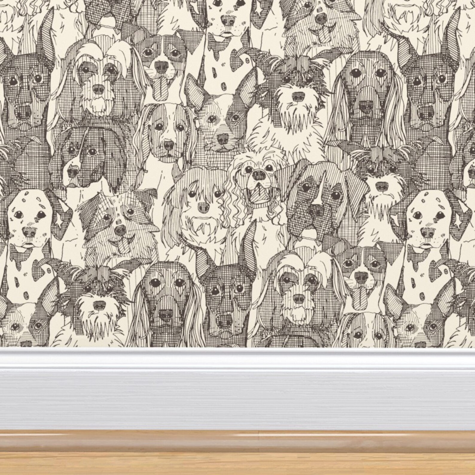 Neutral Dogs Non-pasted Wallpaper Dog Doodle Brown Beige Cream Dog ...