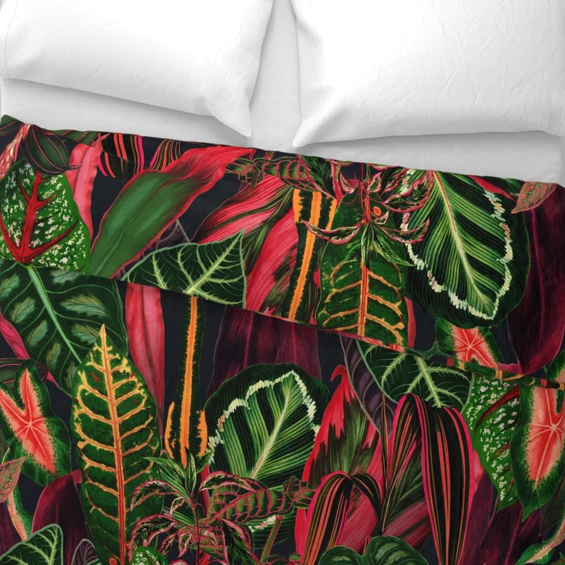 Tropical Plants Bedding - Red Tropics by Malyskastudio - Leaves Summer ...