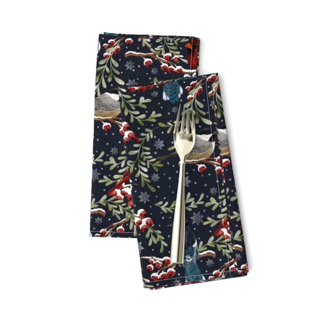Cardinal Dinner Napkins Set of 2 - Blue Jay Chickadee Winter Botanical ...
