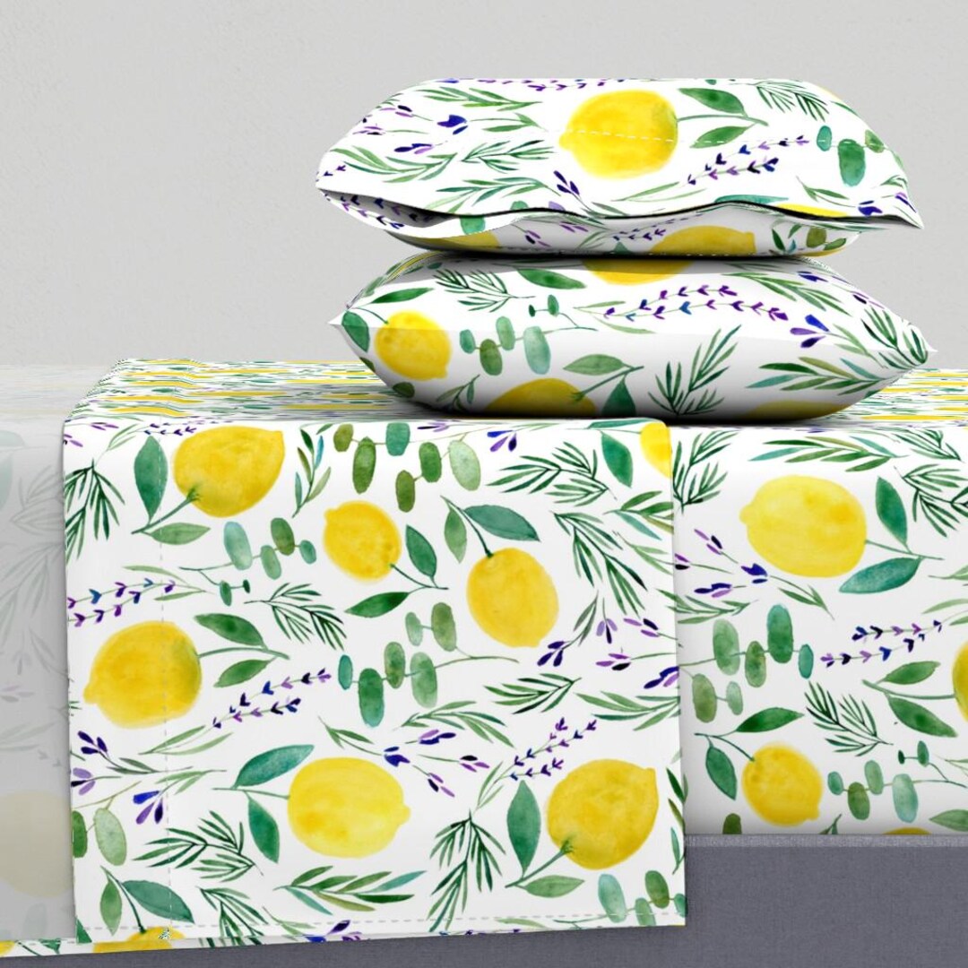 Lavender Lemon Sheets - Citrus Limon by Lucindawei - Watercolor Floral ...