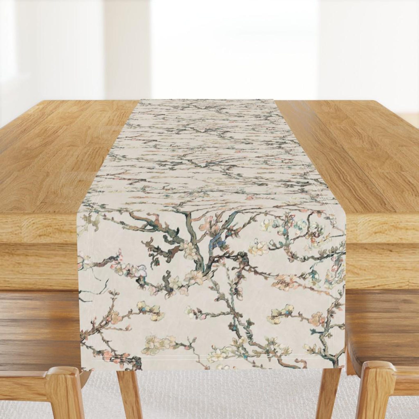 Neutral Beige Table Runner - Blooms Blossoms Impressionist Artistic ...