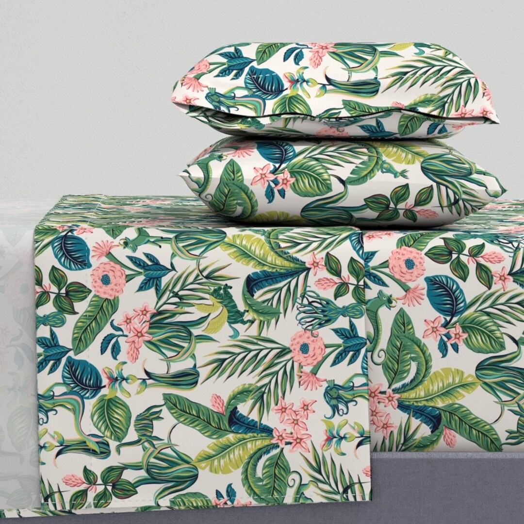 Vintage Botanical Sheets Hawaiian by Bexmorley Mythical Creatures Green ...