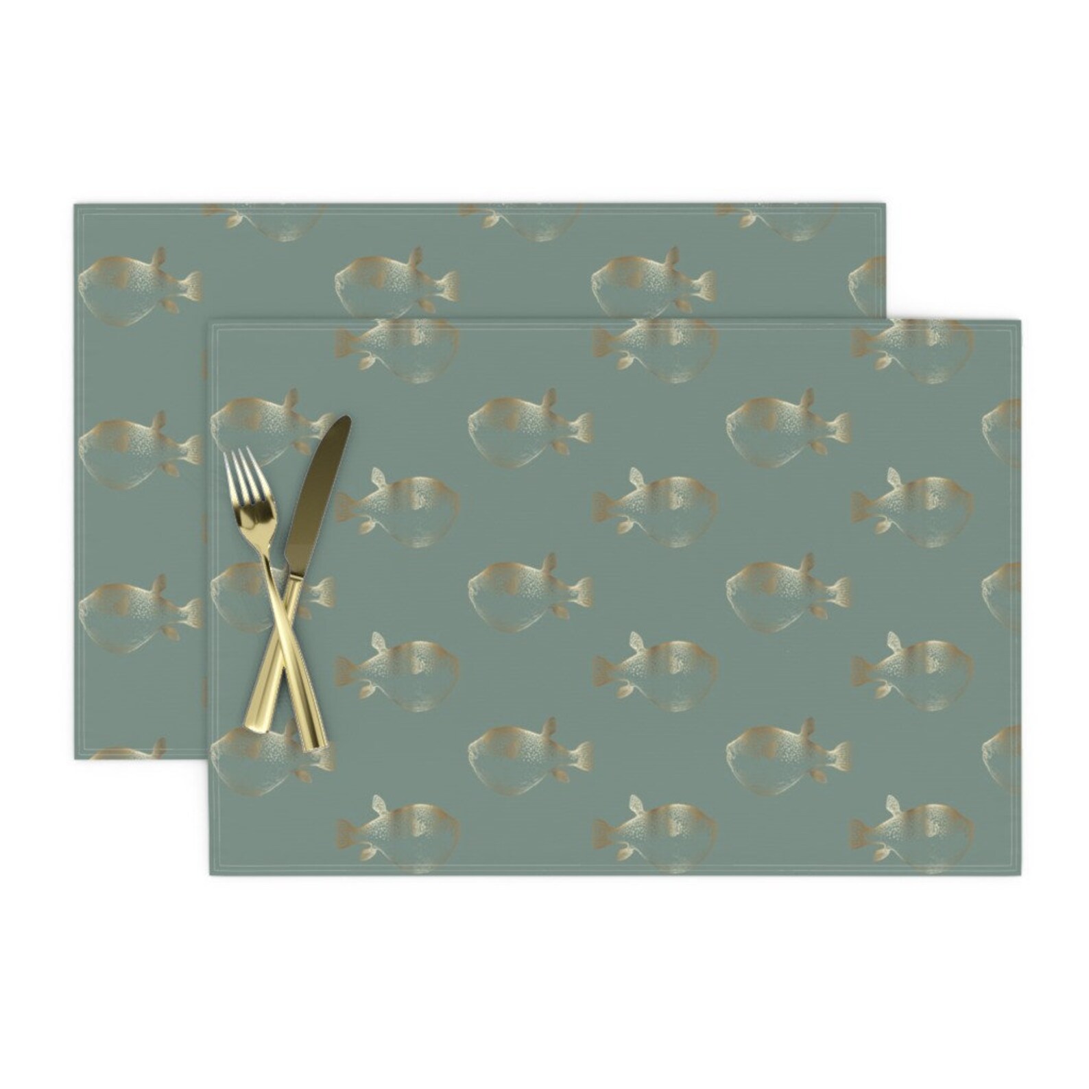 Nautical Placemats Set of 2 Gold Puffer Fish Blowfish by | Etsy