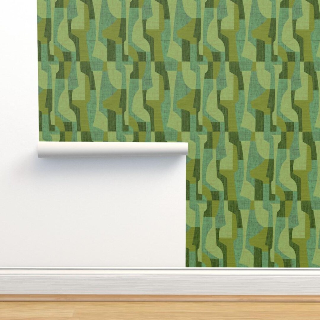 Mid Century Modern Non-pasted Wallpaper Olive Green Retro Inspired ...