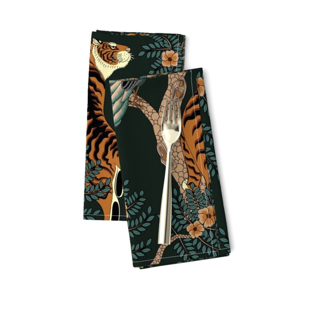 Tiger Chinoiserie Dinner Napkins set of 2 Tiger & Peacock by Sveta_aho ...