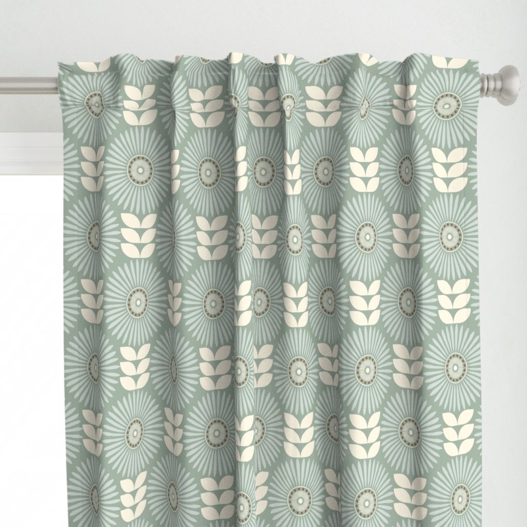 Scandi Curtain Panel Restful Retro Floral by Wolflingblue - Etsy