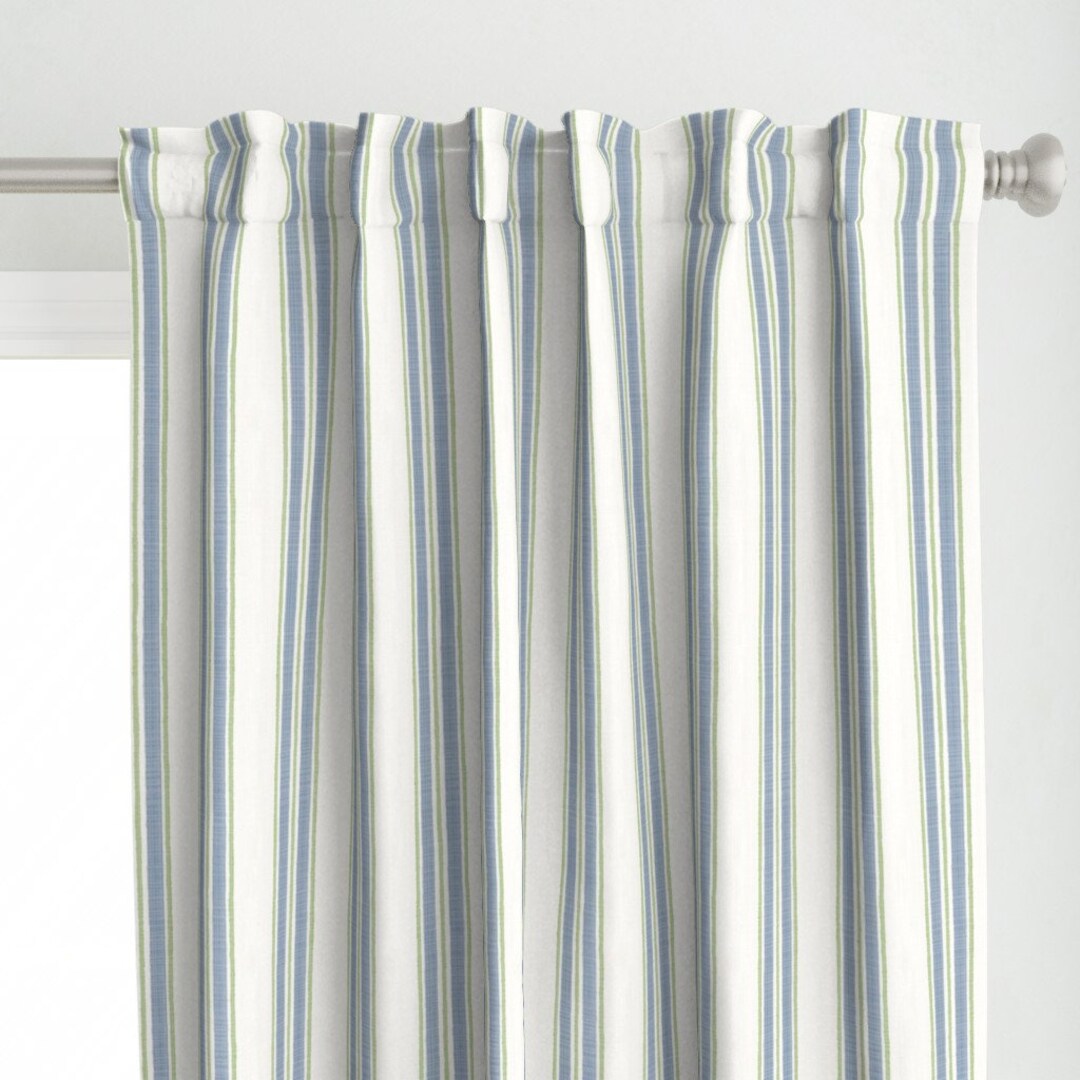 French Stripes Curtain Panel - Ticking White Blue Basic Coastal Classic ...