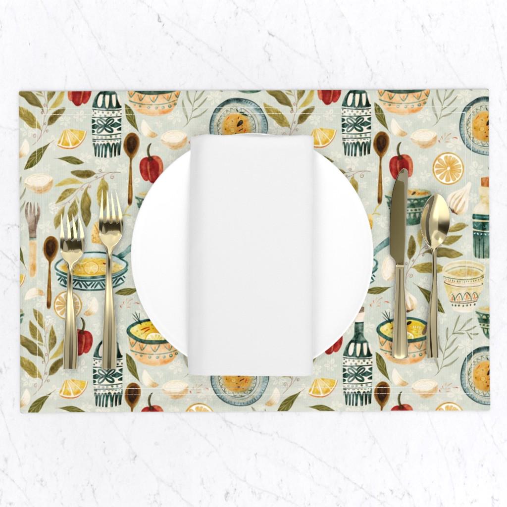 Mediterranean Food Placemats Set of 2 - Cuisine Green Blue Mint ...