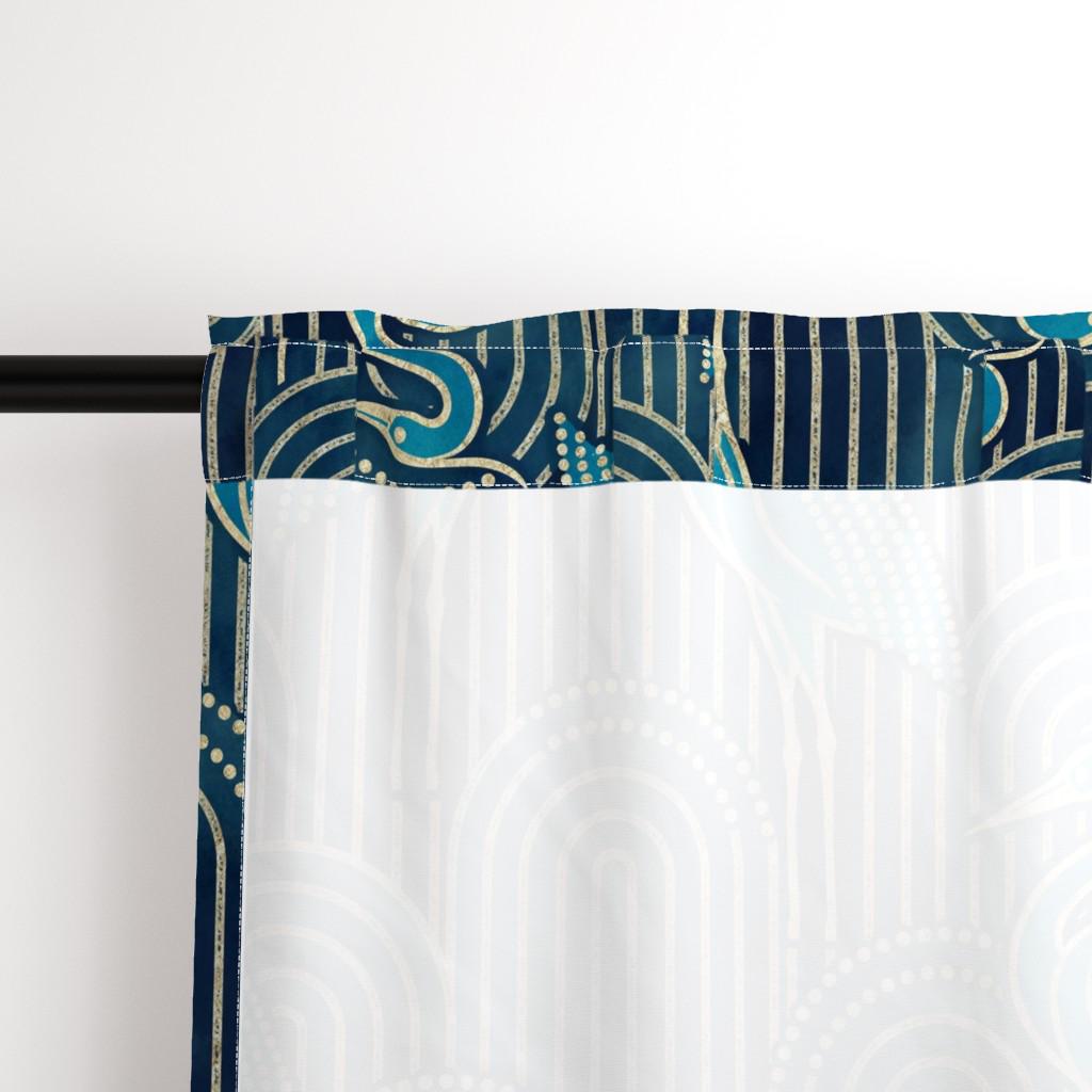 Teal Crane Curtain Panel - Bold Large Scale Art Deco Blue Birds Modern ...