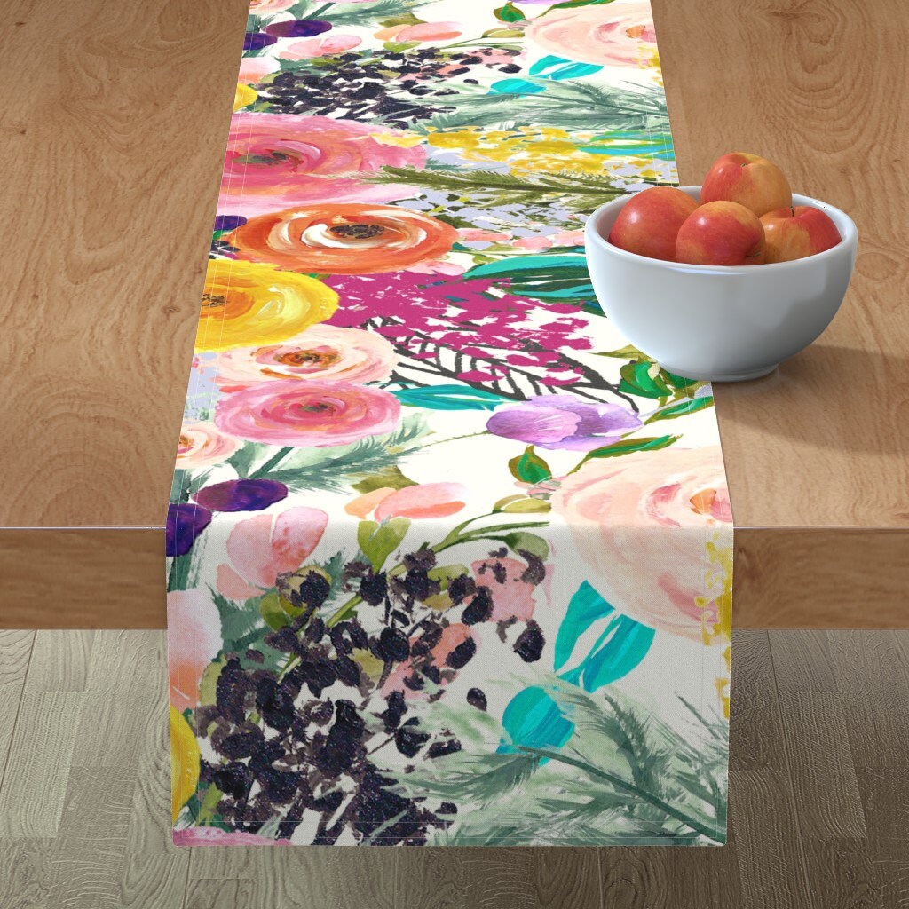 Watercolor Floral Table Runner Autumn Blooms Giant Bright | Etsy