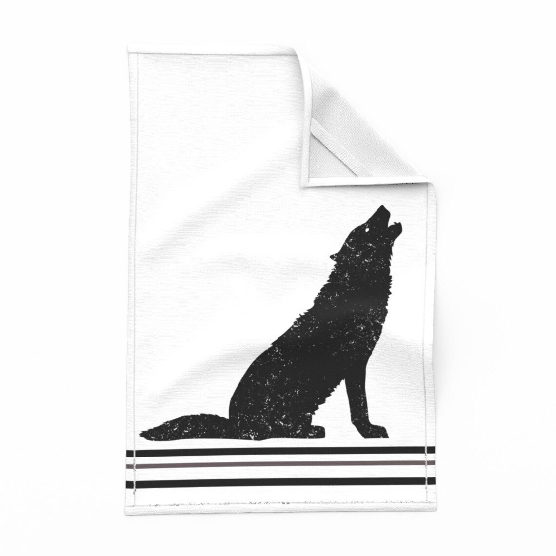 Howling Wolf Tea Towel Gray Wolf Silhouette by - Etsy