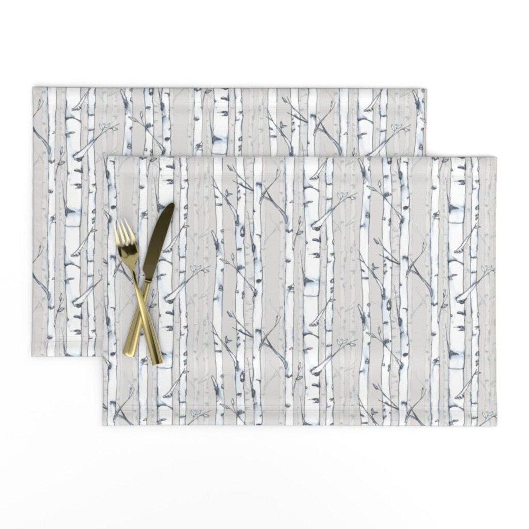 Forest Placemats Set of 2 - Woodland Birch Trees Gray Woodland Nursery ...