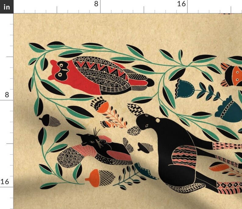 Folk Art Tea Towel Woodland Animals by jeneta Woodland | Etsy