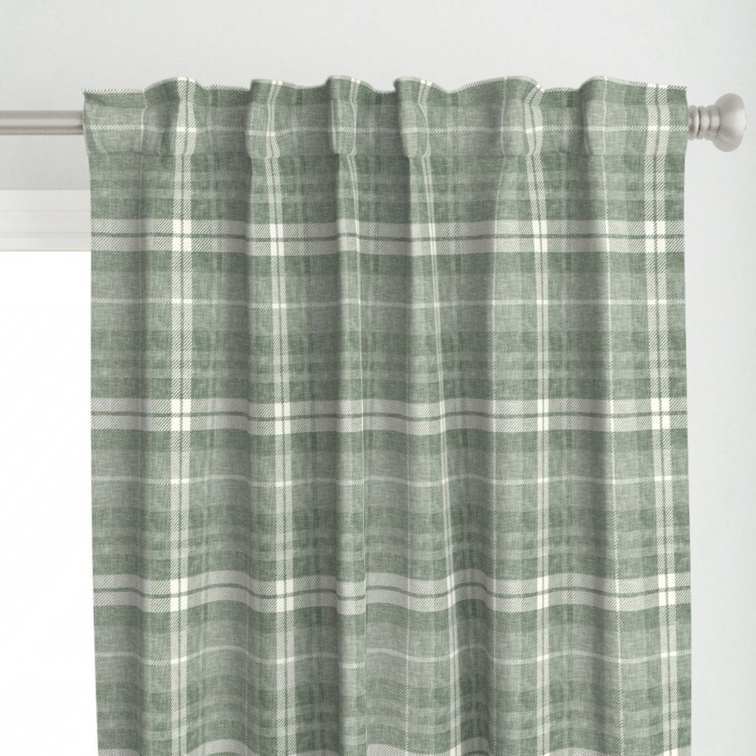 Green Plaid Curtain Panel Fall Plaid in Sage by Littlearrowdecor Faded ...