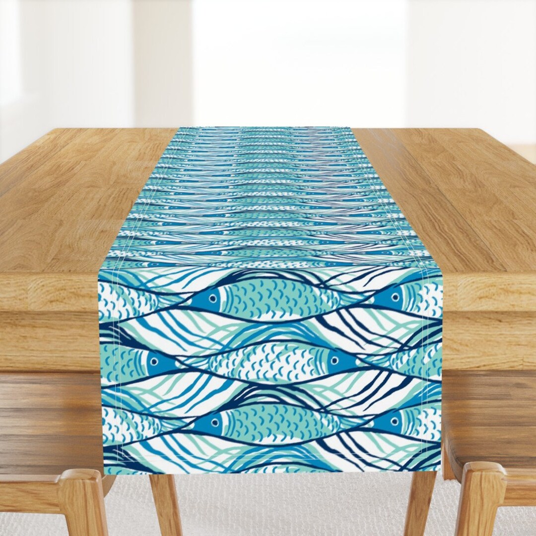 Nautical Table Runner - One Fish Aqua by Elizabeth_hale_design - Beach ...