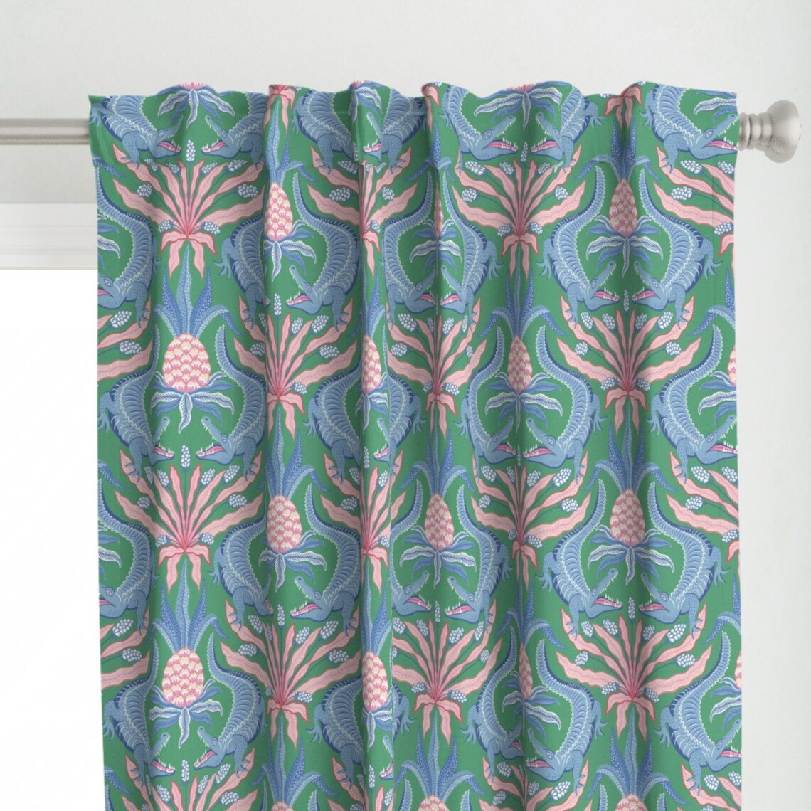 Blue Crocodiles Curtain Panel - Maximalist Tropical Jungle Fantasy ...