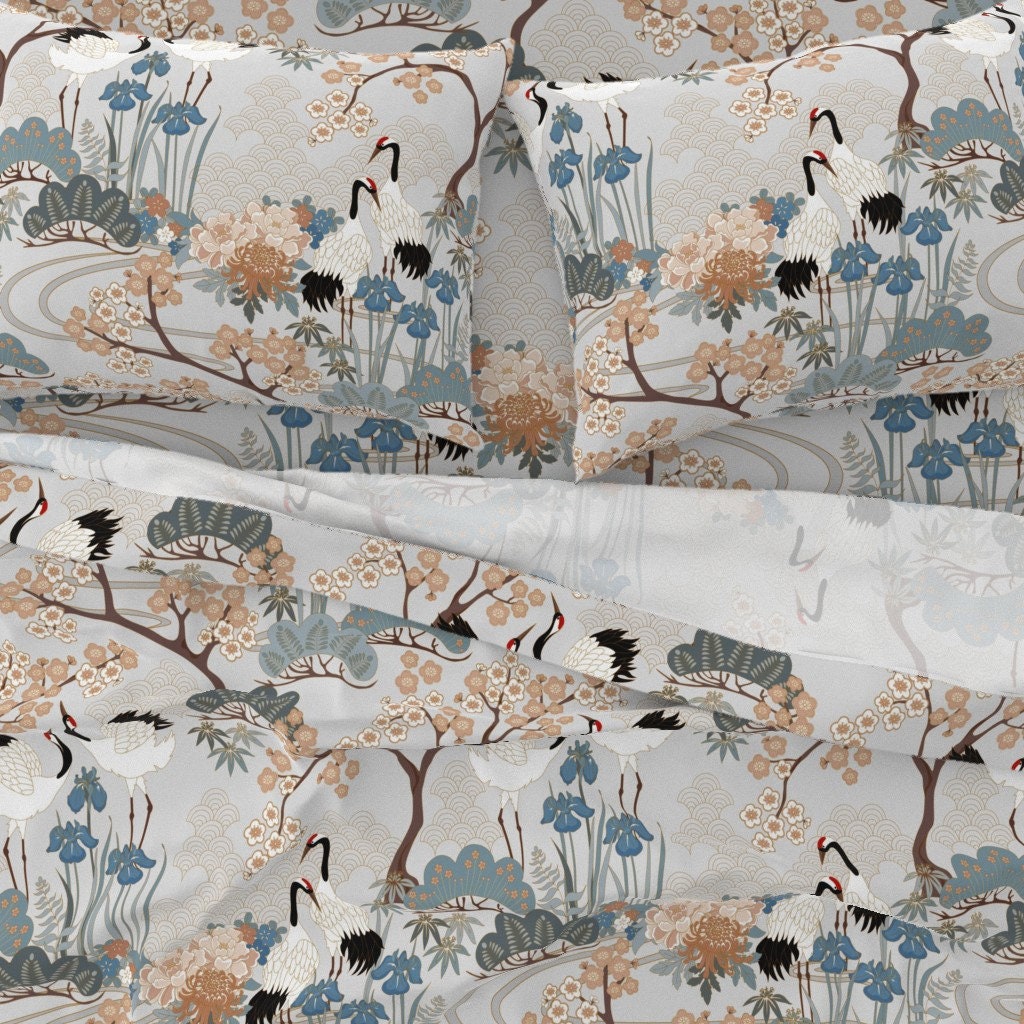 Asian Inspired Sheets Japanese Garden Grey by Juditgueth - Etsy