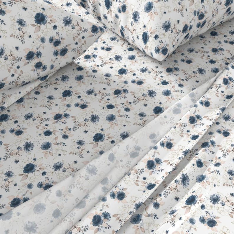 Soft Blue Floral Sheets - Navy Floral by Lub_by_lamb - Watercolor Blue ...