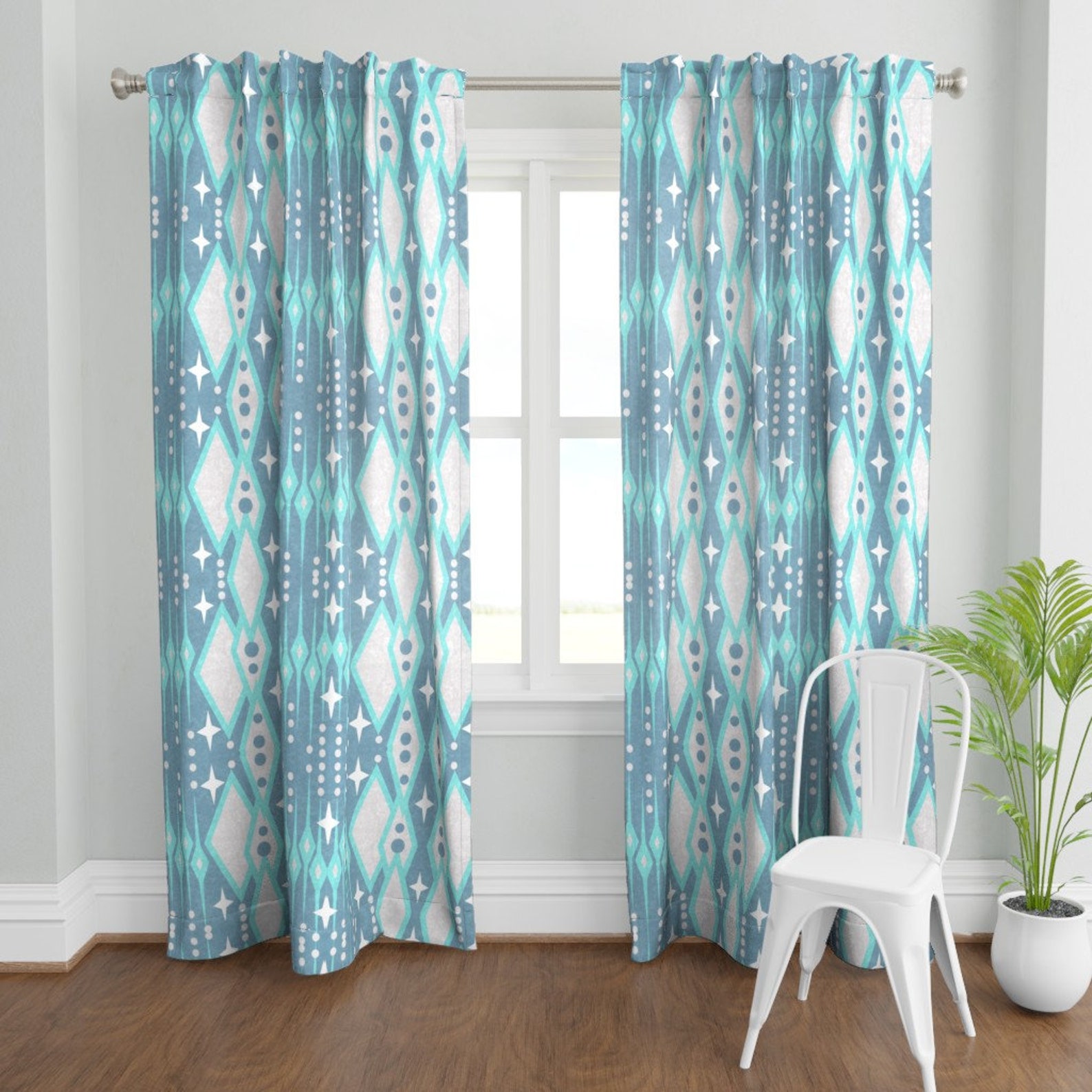 Ice Blue Abstract Curtain Panel Mid Century Icicles by - Etsy