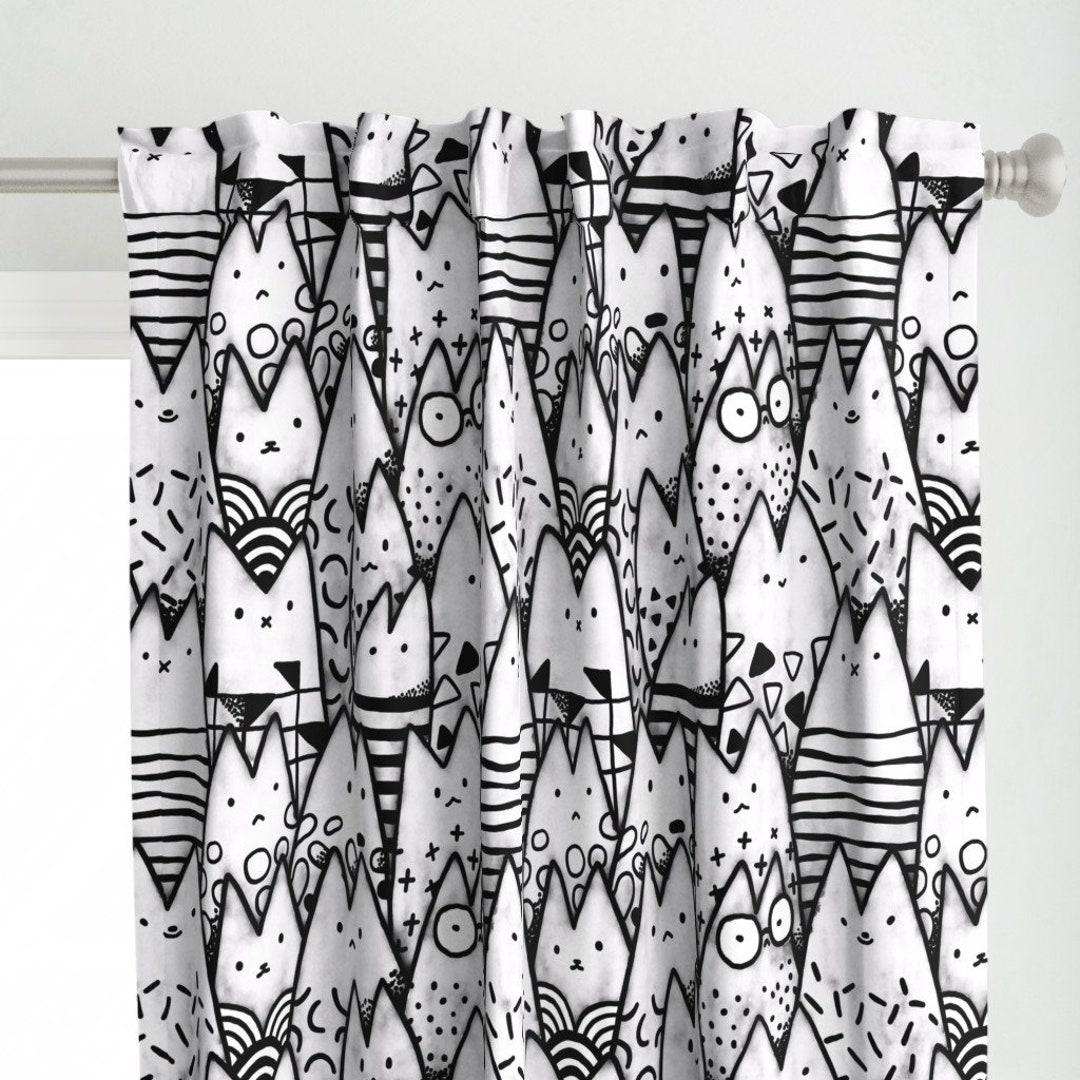Cartoon Cats Curtain Panel - Kitten Kitty Doodle Funny Cats Hand Drawn ...