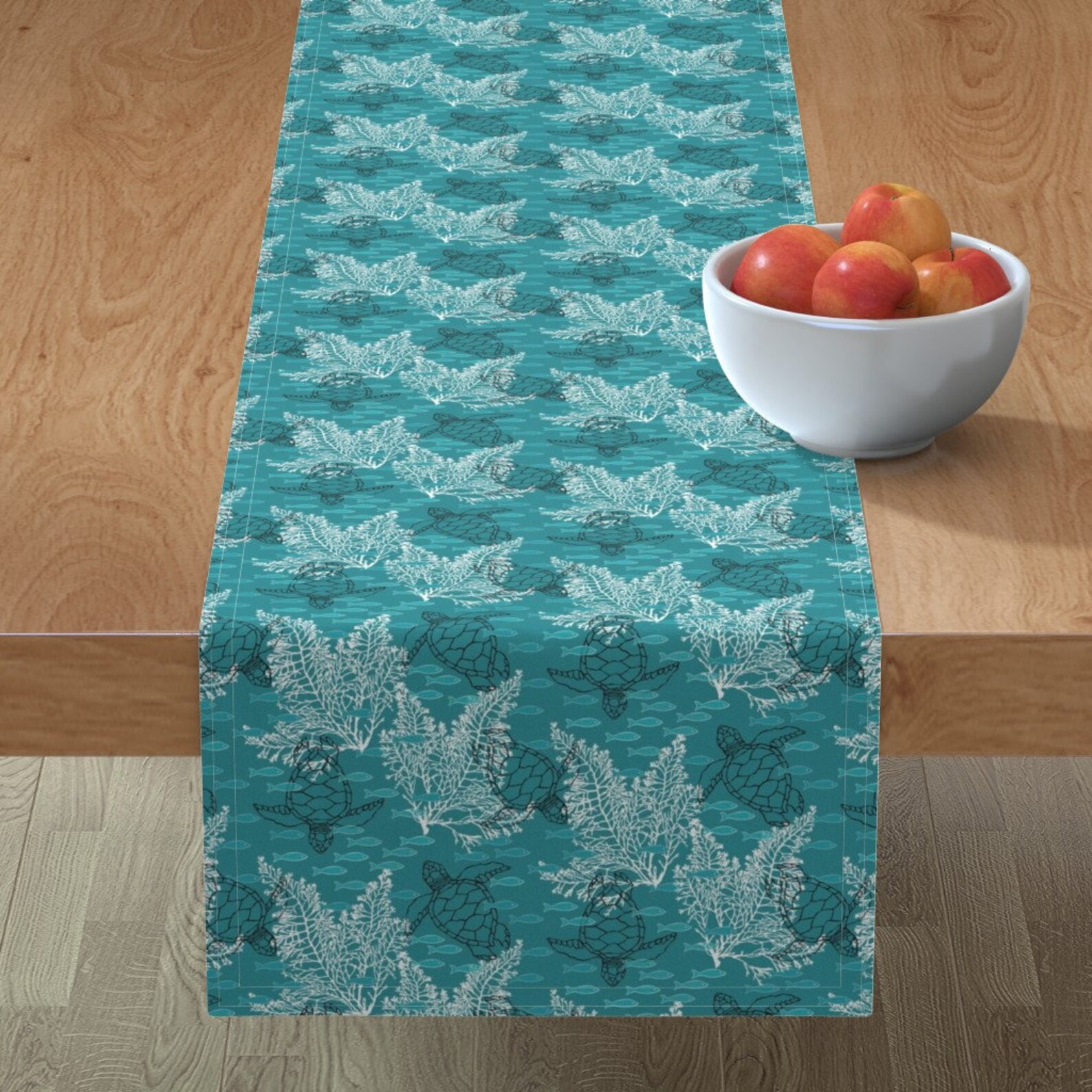 Ocean Table Runner Sea Turtles & White Kelp by - Etsy