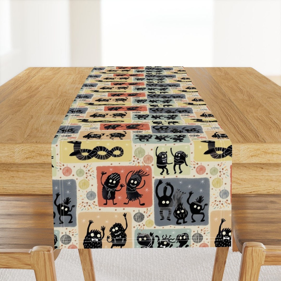Halloween Monsters Table Runner - Dancing Disco Whimsical Quirky Mcm ...